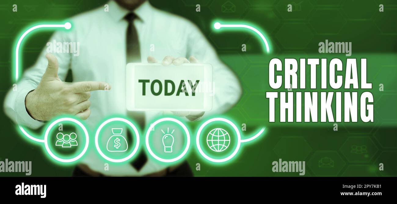 Text caption presenting Critical Thinking. Business showcase sequence ...