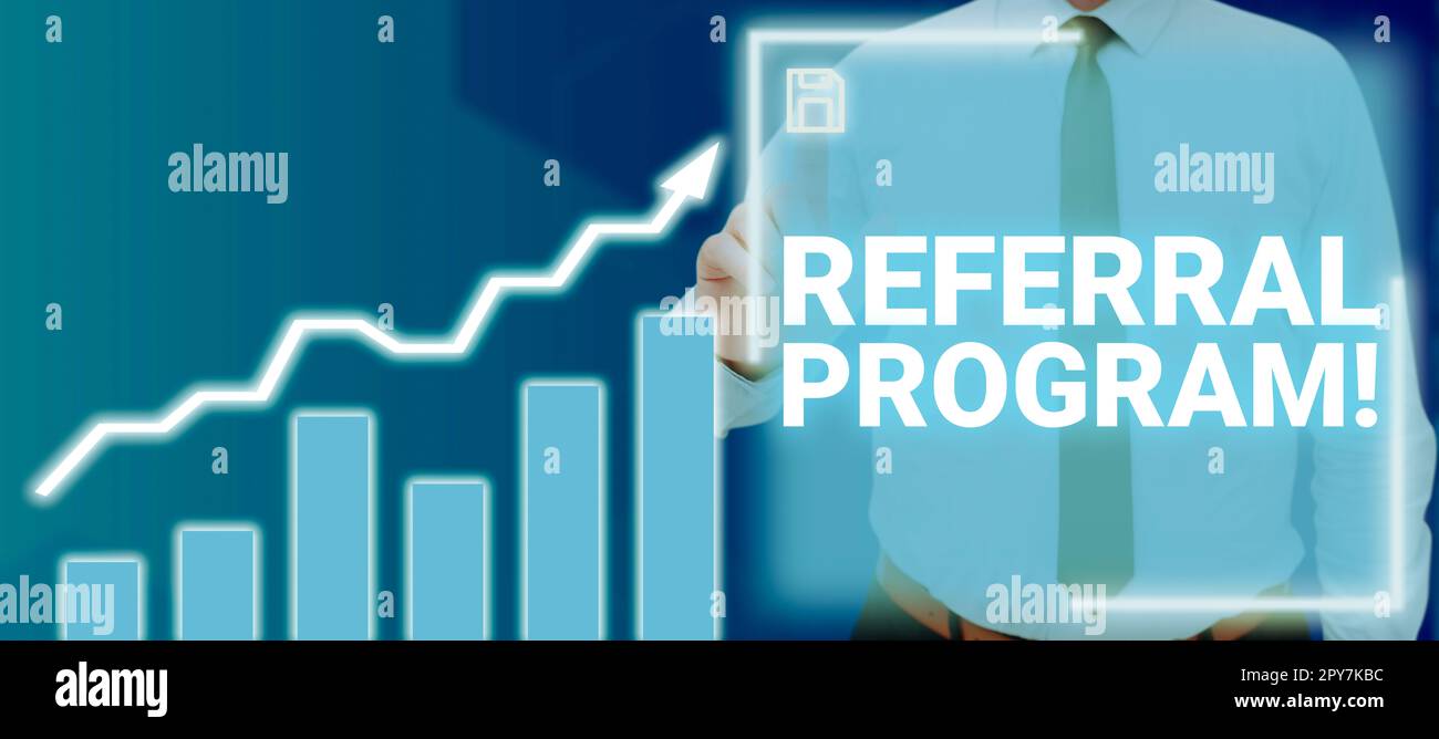 Text showing inspiration Referral Program. Word for sending own patient ...