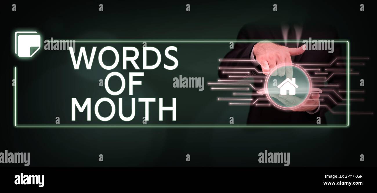 Hand writing sign Words Of Mouth. Business idea simple statement can ...