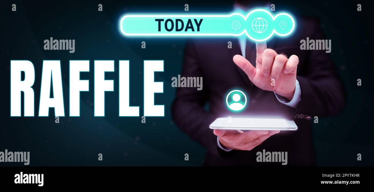 Conceptual display Raffle. Business showcase means of raising money by ...