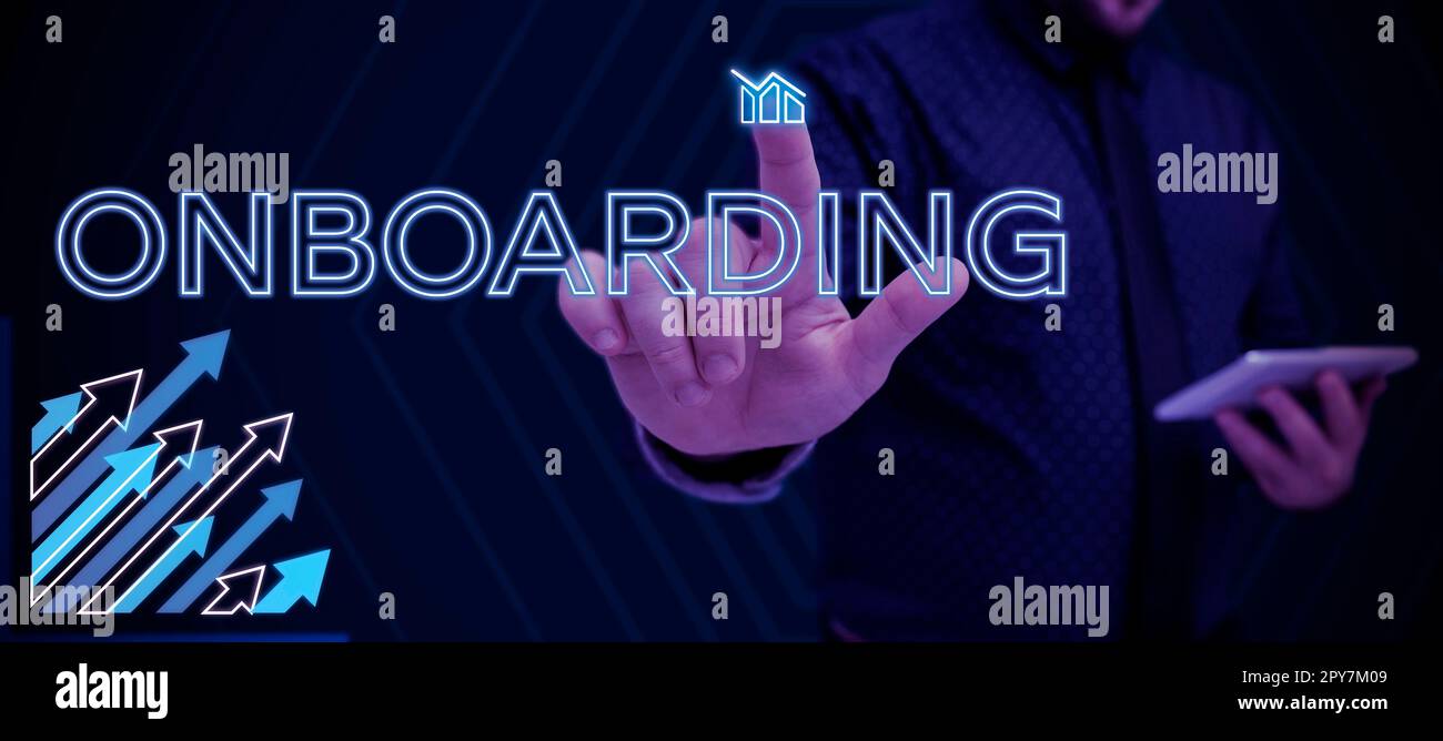 Text sign showing Onboarding. Word Written on Action Process of integrating a new employee into ...