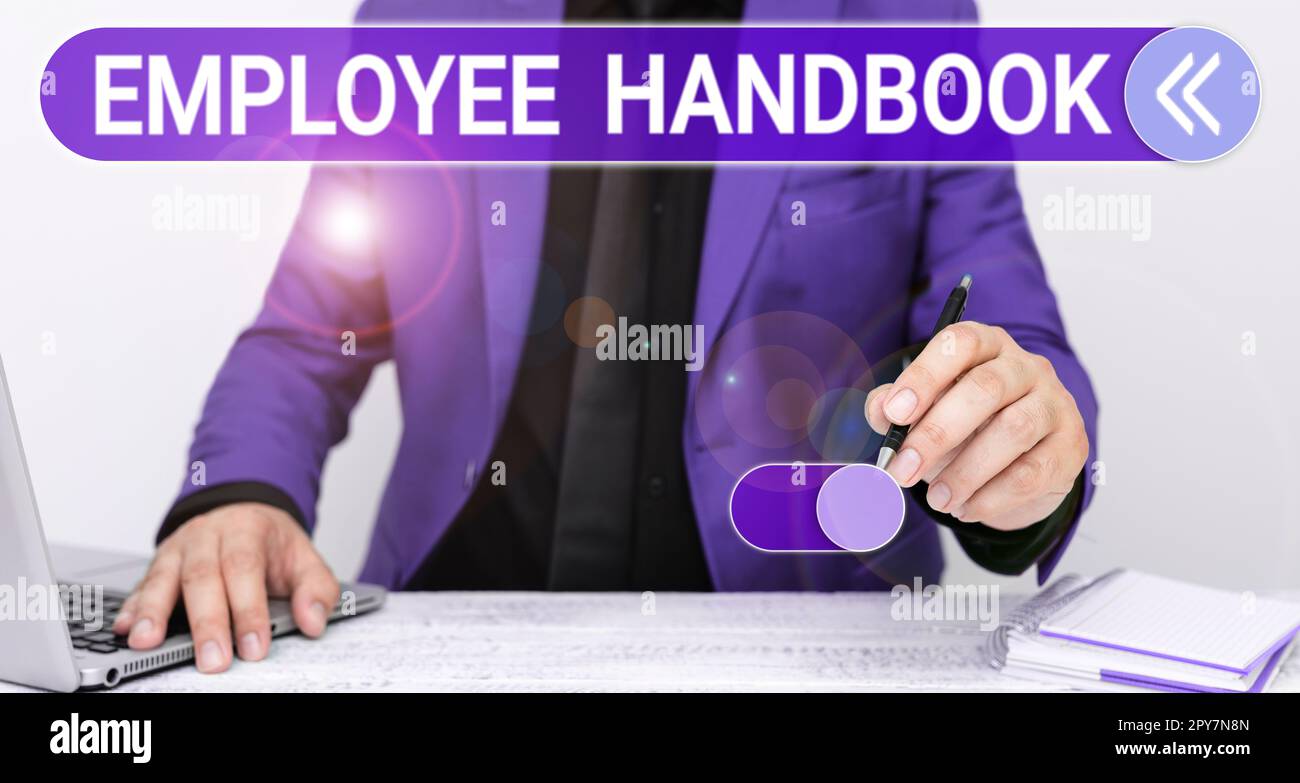 Sign displaying Employee Handbook. Word Written on Document that ... Sign displaying Employee Handbook. Word Written on Document that ...