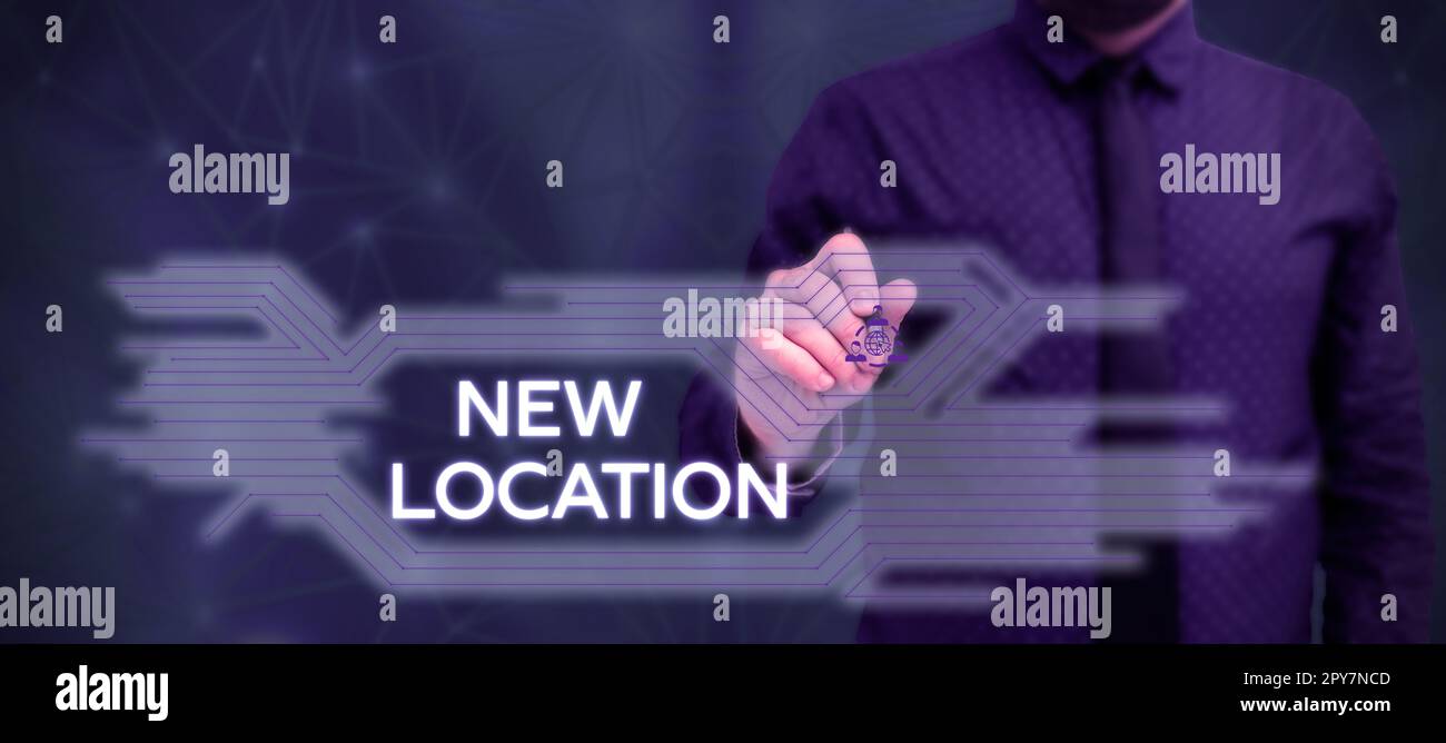 Hand writing sign New Location. Business concept Get located on a new ...