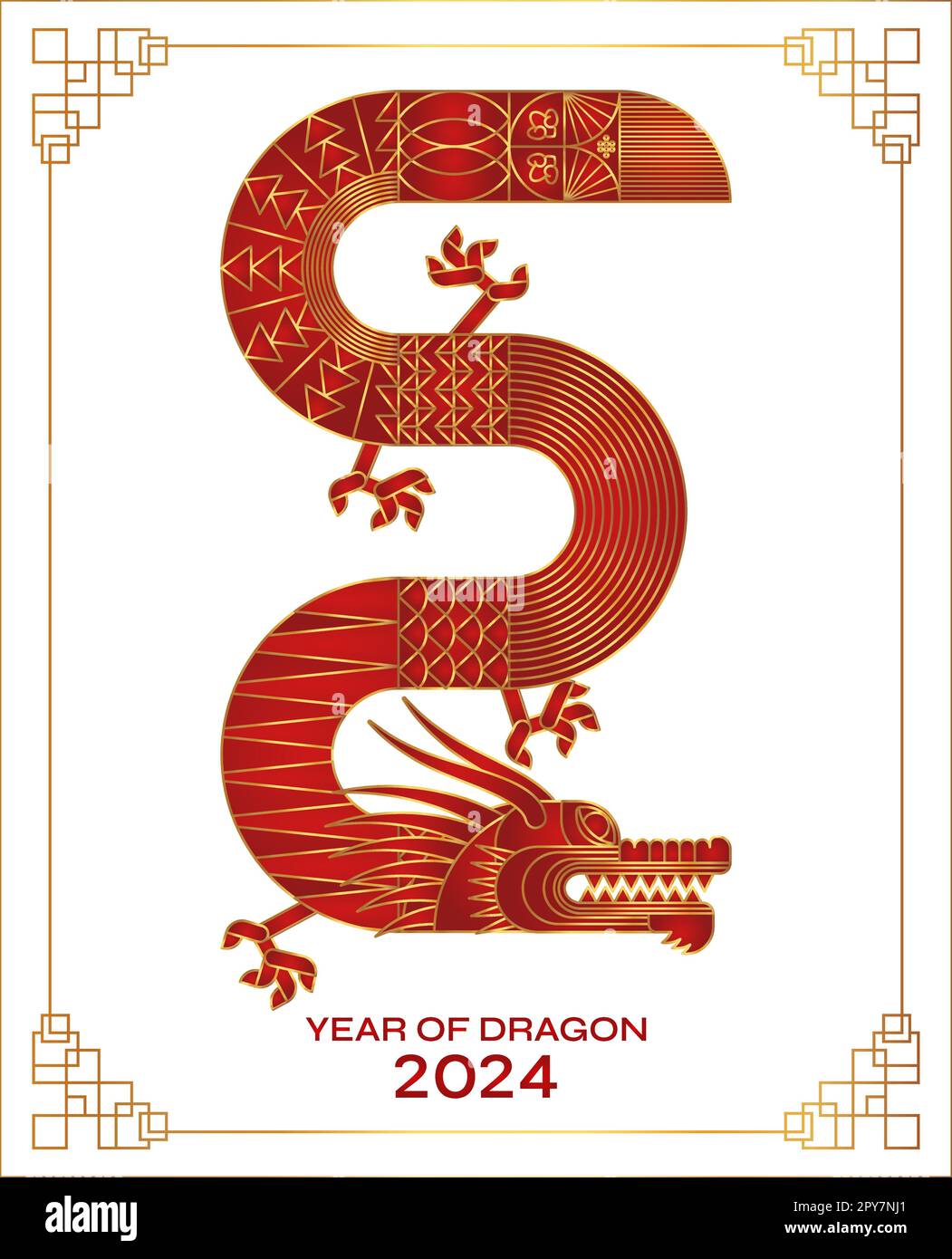 Luxury Red Gold abstract geometric chinese dragon. Modern shape design ...
