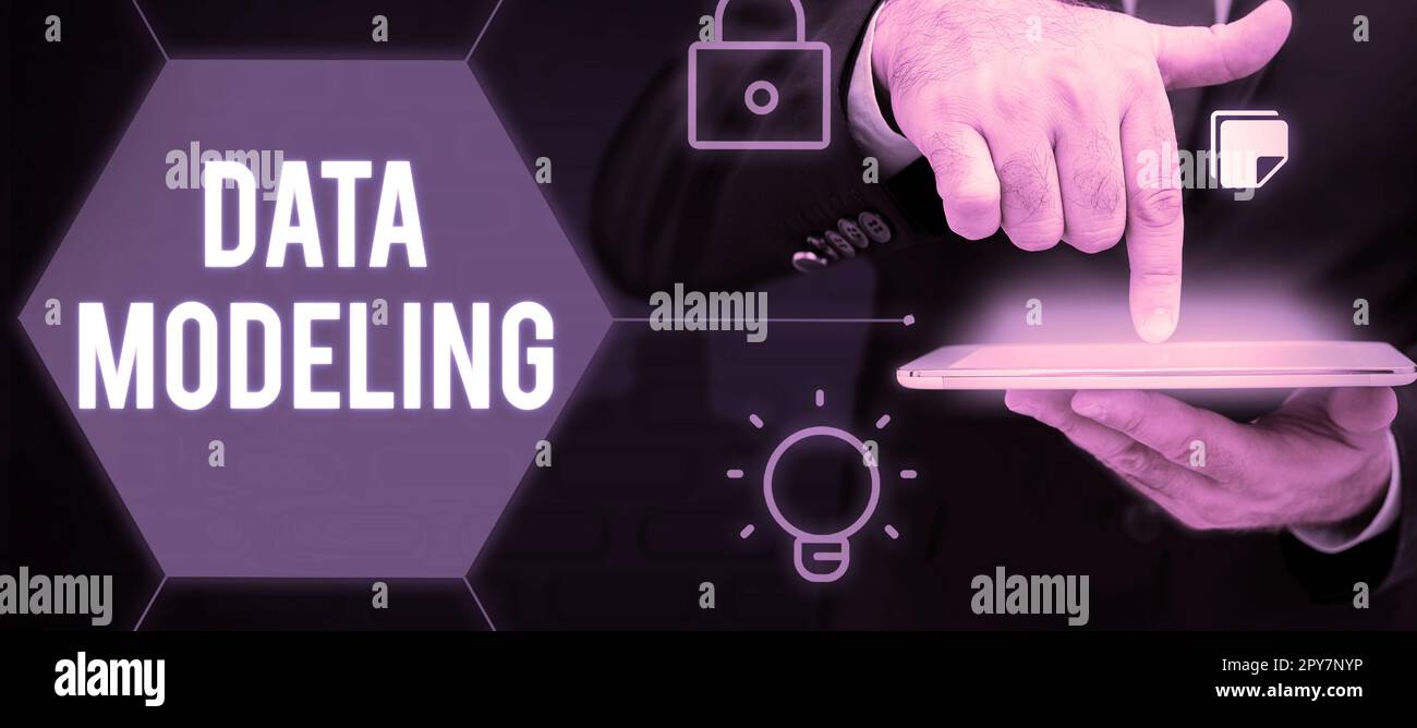 Conceptual display Data Modeling. Business approach process of transferring data between data ...
