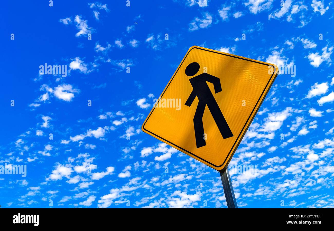 Yellow pedestrian sign street sign in Puerto Escondido Mexico Stock ...