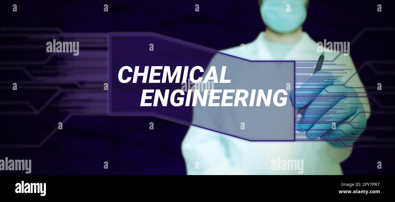 Hand writing sign Chemical Engineering. Concept meaning developing ...