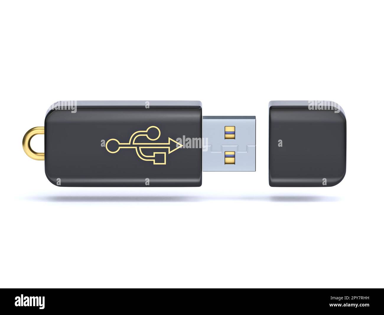 Black opened USB flash drive 3D rendering illustration isolated on ...