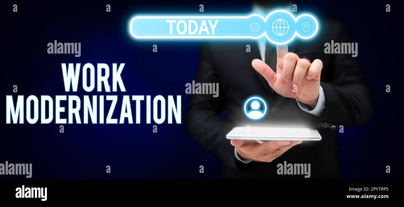 Text showing inspiration Work Modernization. Concept meaning changing ...