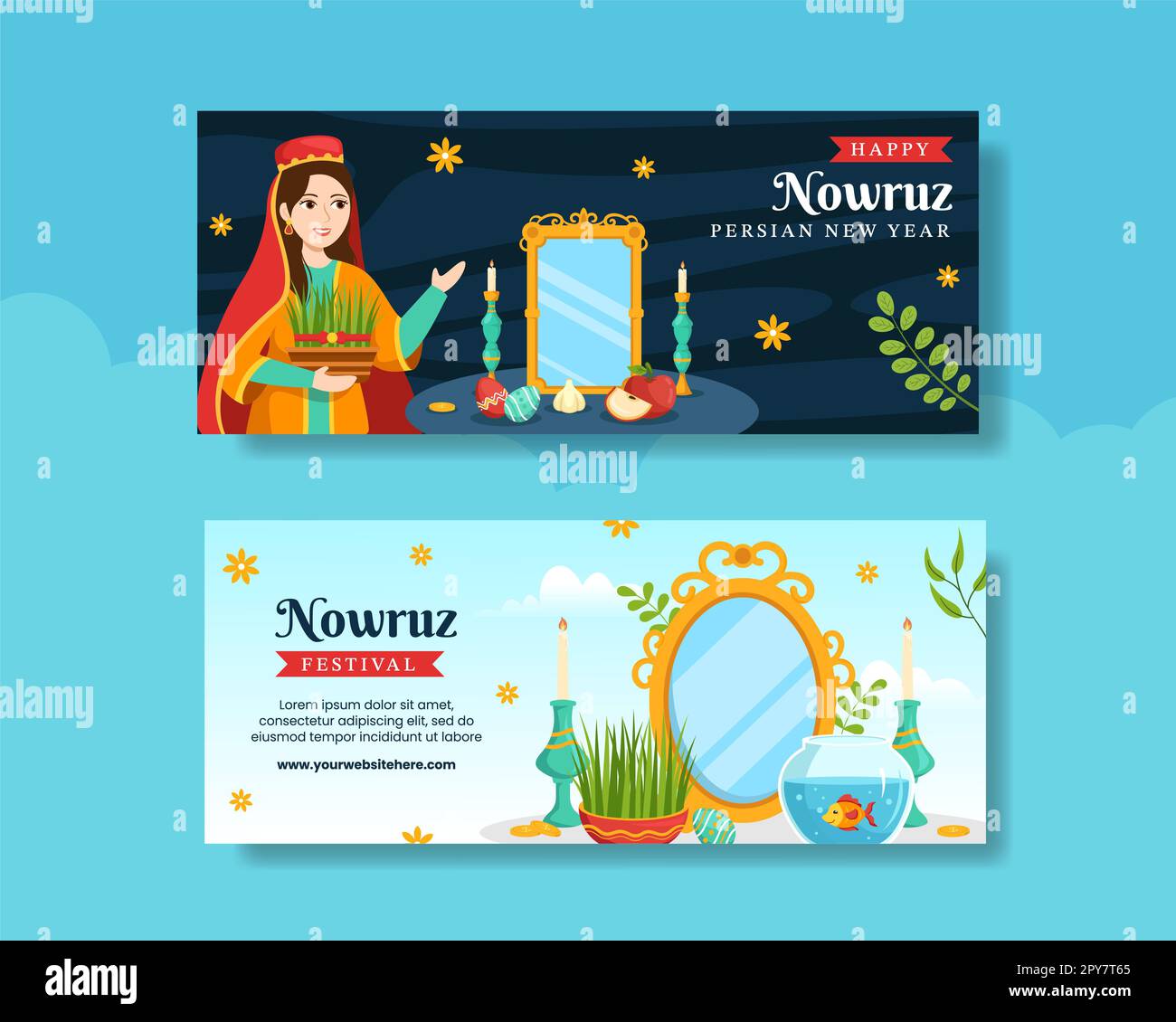 Happy Nowruz Day Horizontal Banner Flat Cartoon Hand Drawn Templates ...