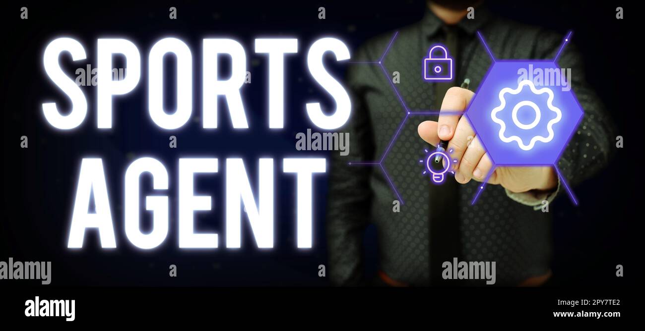 Text sign showing Sports Agent. Word Written on person manages ...