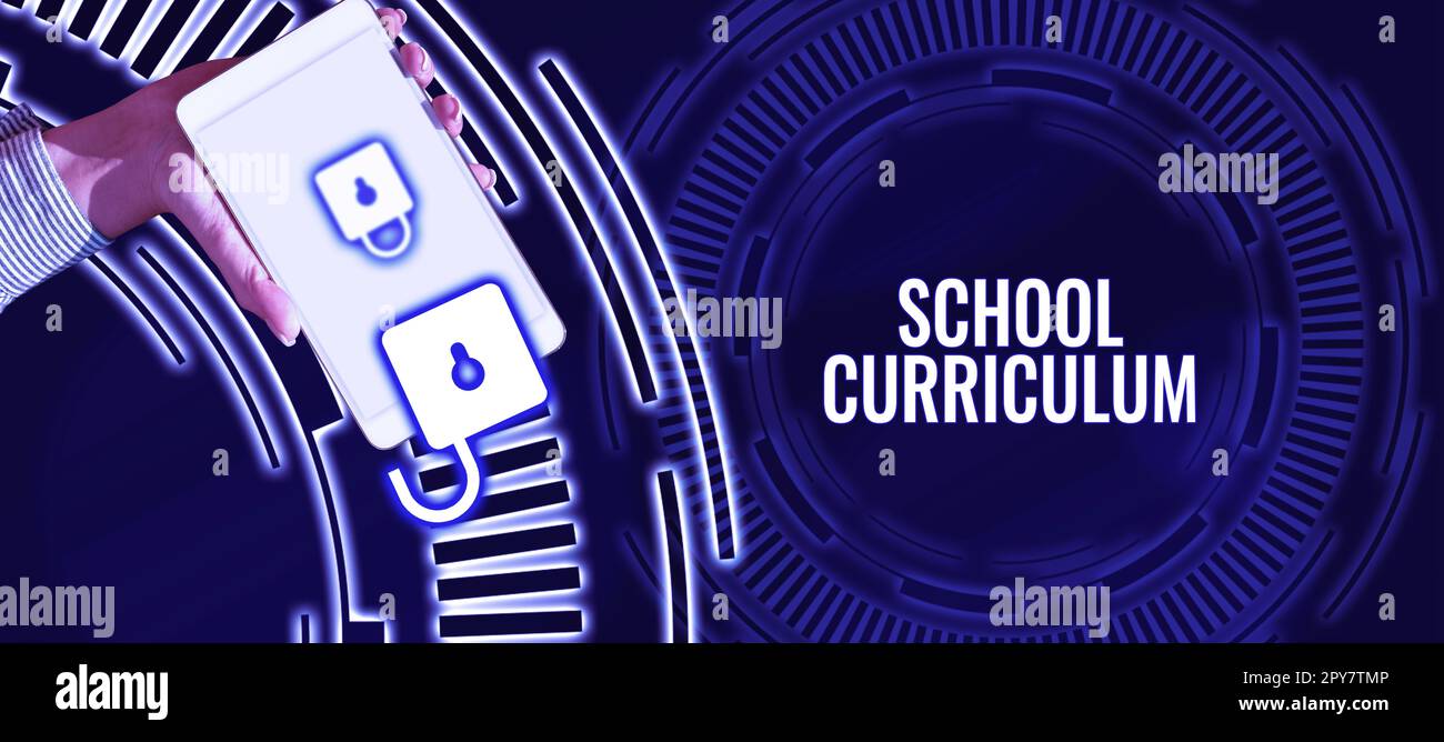 Text caption presenting School Curriculum. Word for designed to provide ...