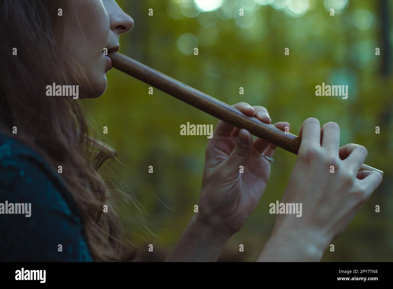 Close up lady and musical pipe concept photo Stock Photo - Alamy