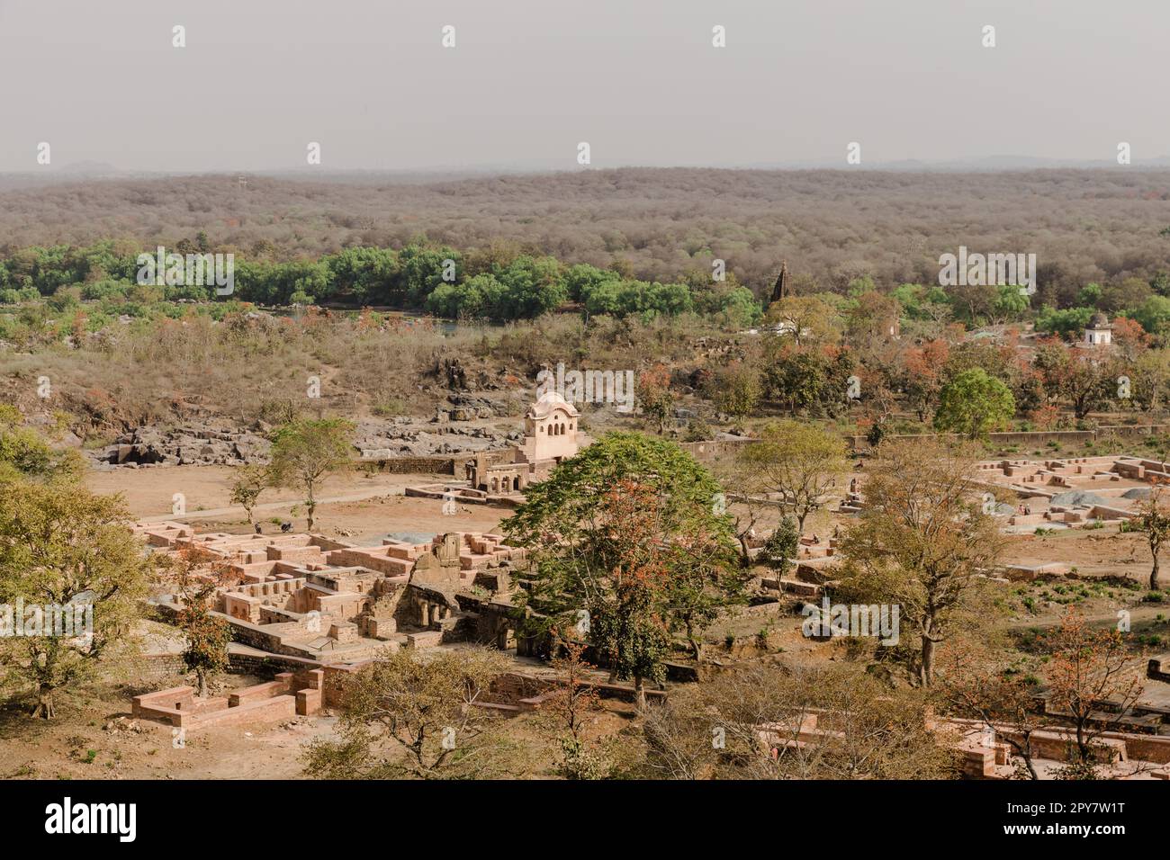 An aerial view of the historic Orchha Fort in India, with its intricate ...