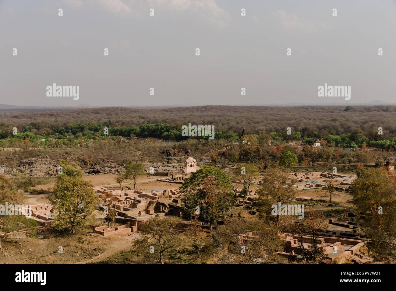 An aerial view of the historic Orchha Fort in India, with its intricate ...