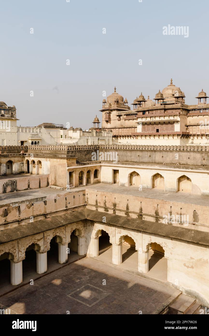 The historic Orchha Fort in India, with its intricate architecture and ...