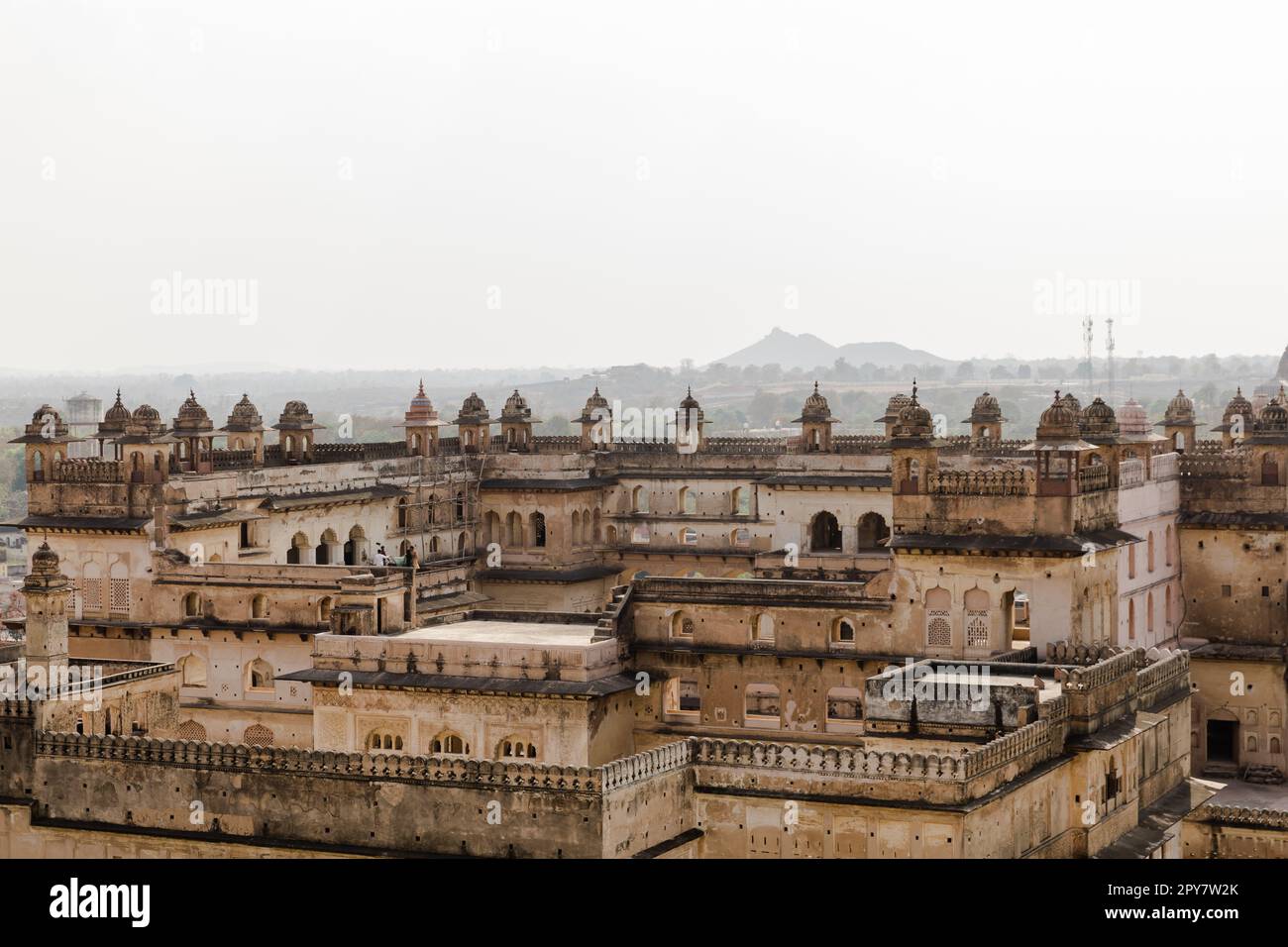 An aerial view of the historic Orchha Fort in India, with its intricate ...