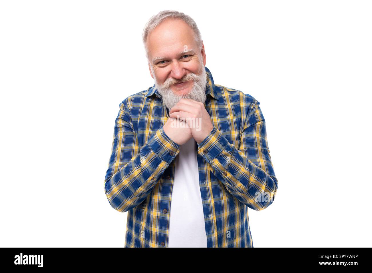 Portrait Of A Kind Retired Handsome 60s Middle Aged Gray Haired Man