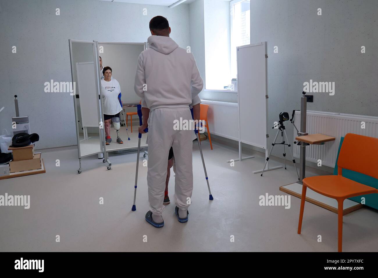 VYNNYKY, UKRAINE - MAY 1, 2023 - Physiotherapist Vitalii Marchenko ...