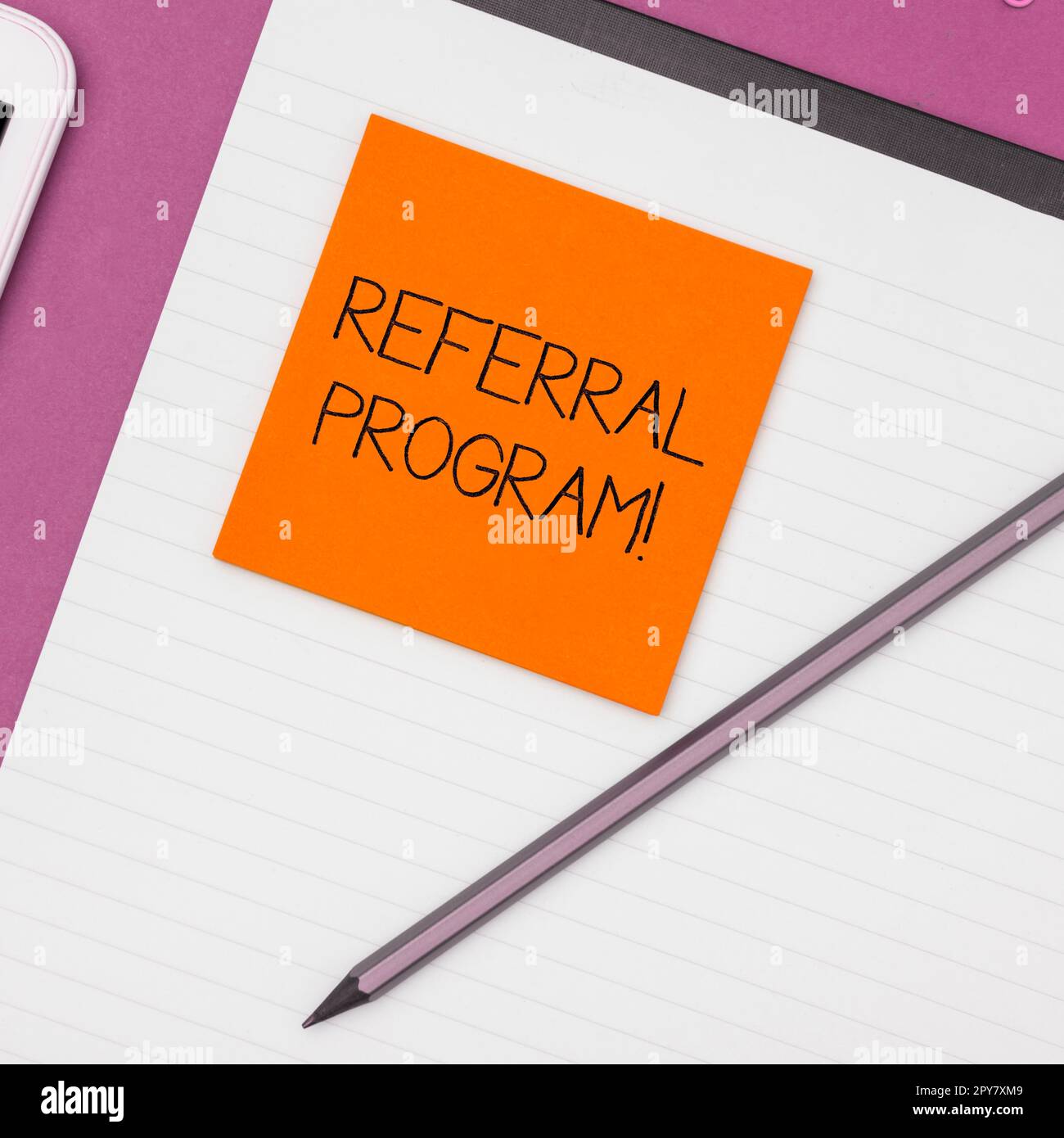 Hand writing sign Referral Program. Business concept sending own ...