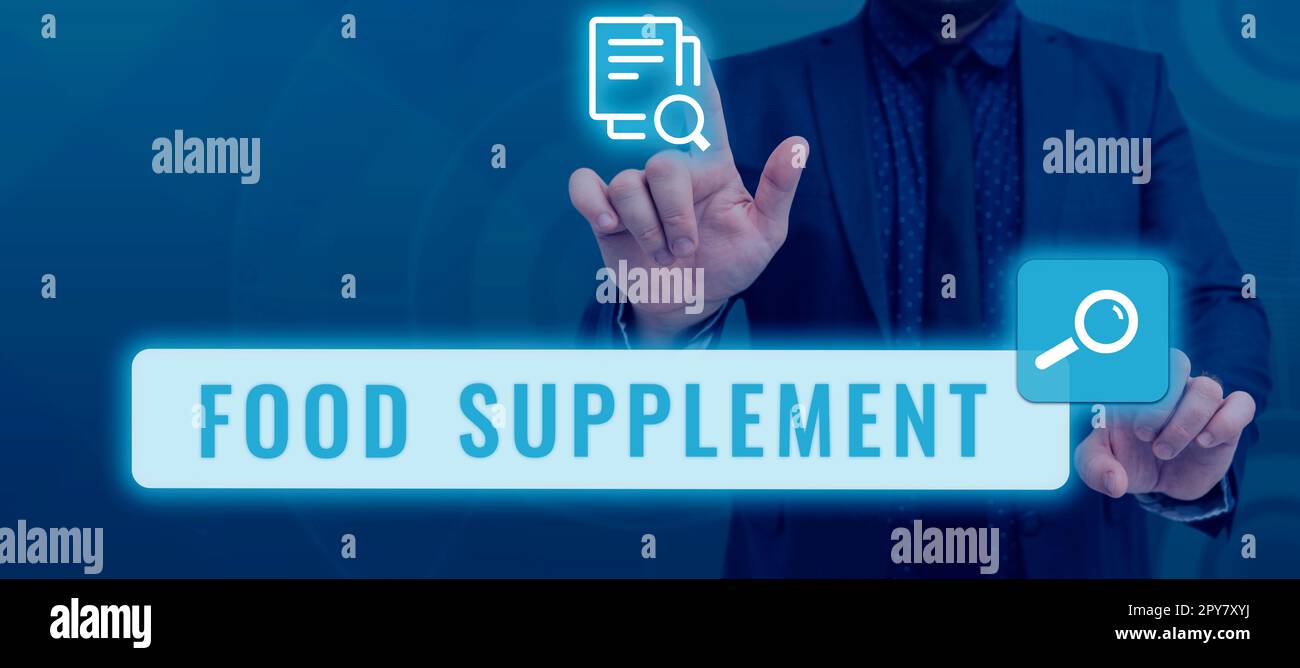 Hand writing sign Food Supplement. Concept meaning Conditions and ...