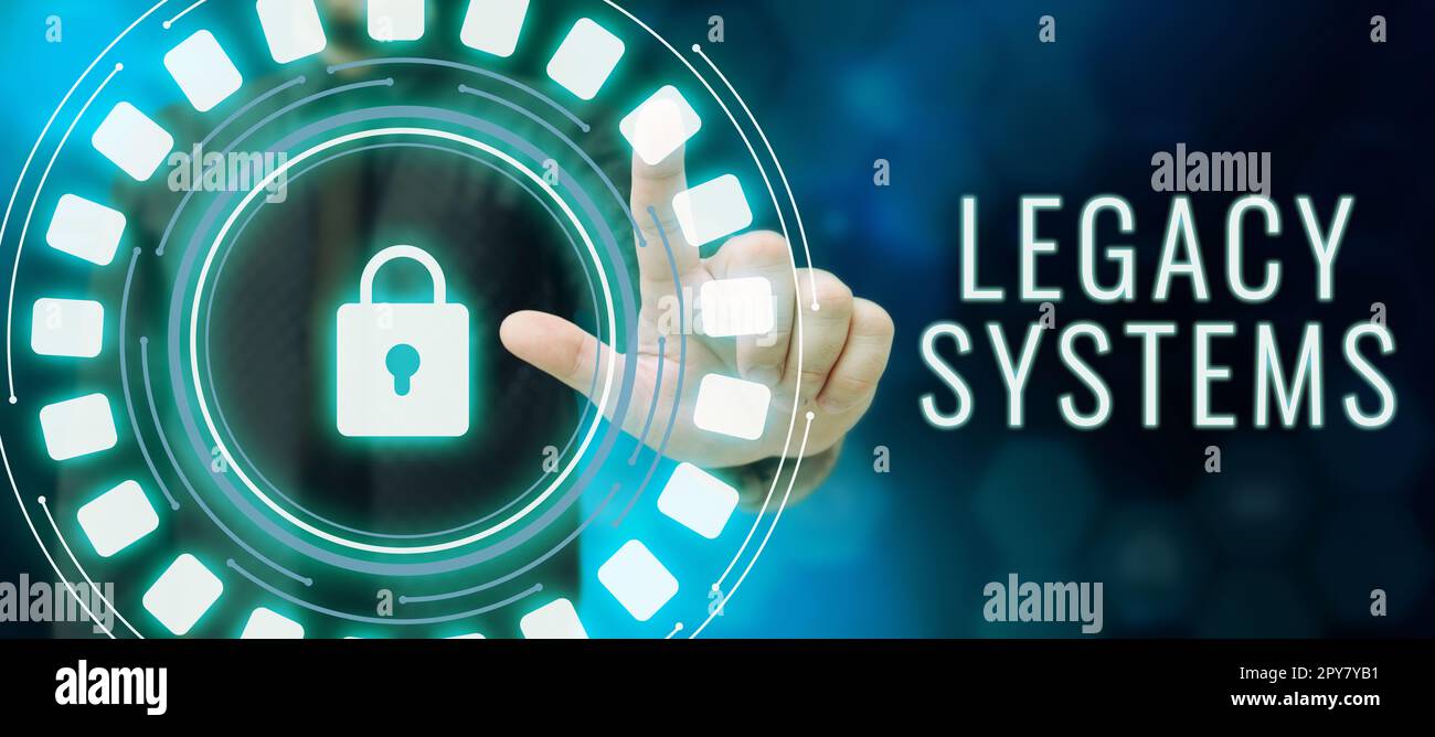 Text caption presenting Legacy Systems. Business overview old method ...