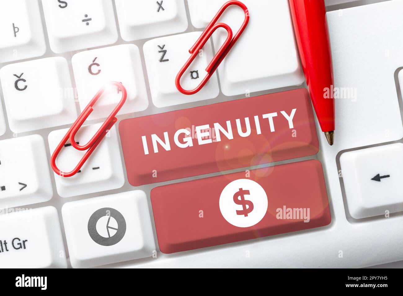 Conceptual caption Ingenuity. Word Written on the quality of being ...