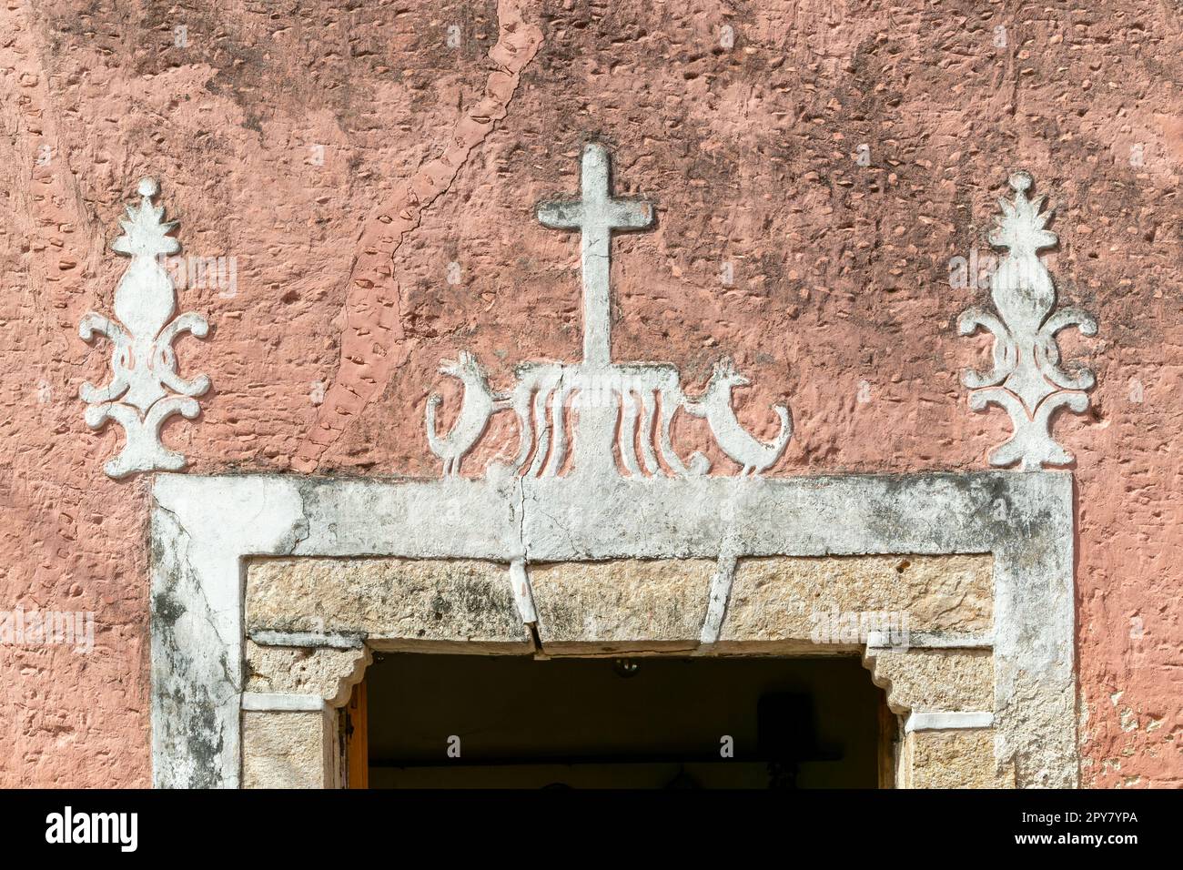 Architectural detail above doorway of old historic Spanish colonial ...