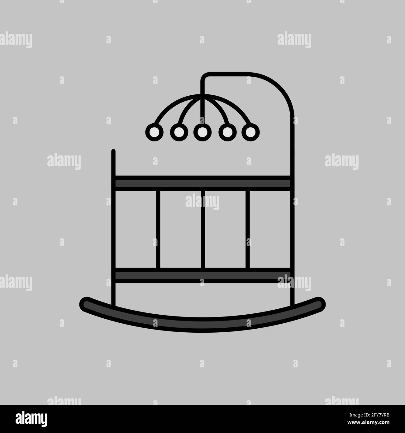 Baby cradle bed with hanging toys vector grayscale icon. Graph symbol ...