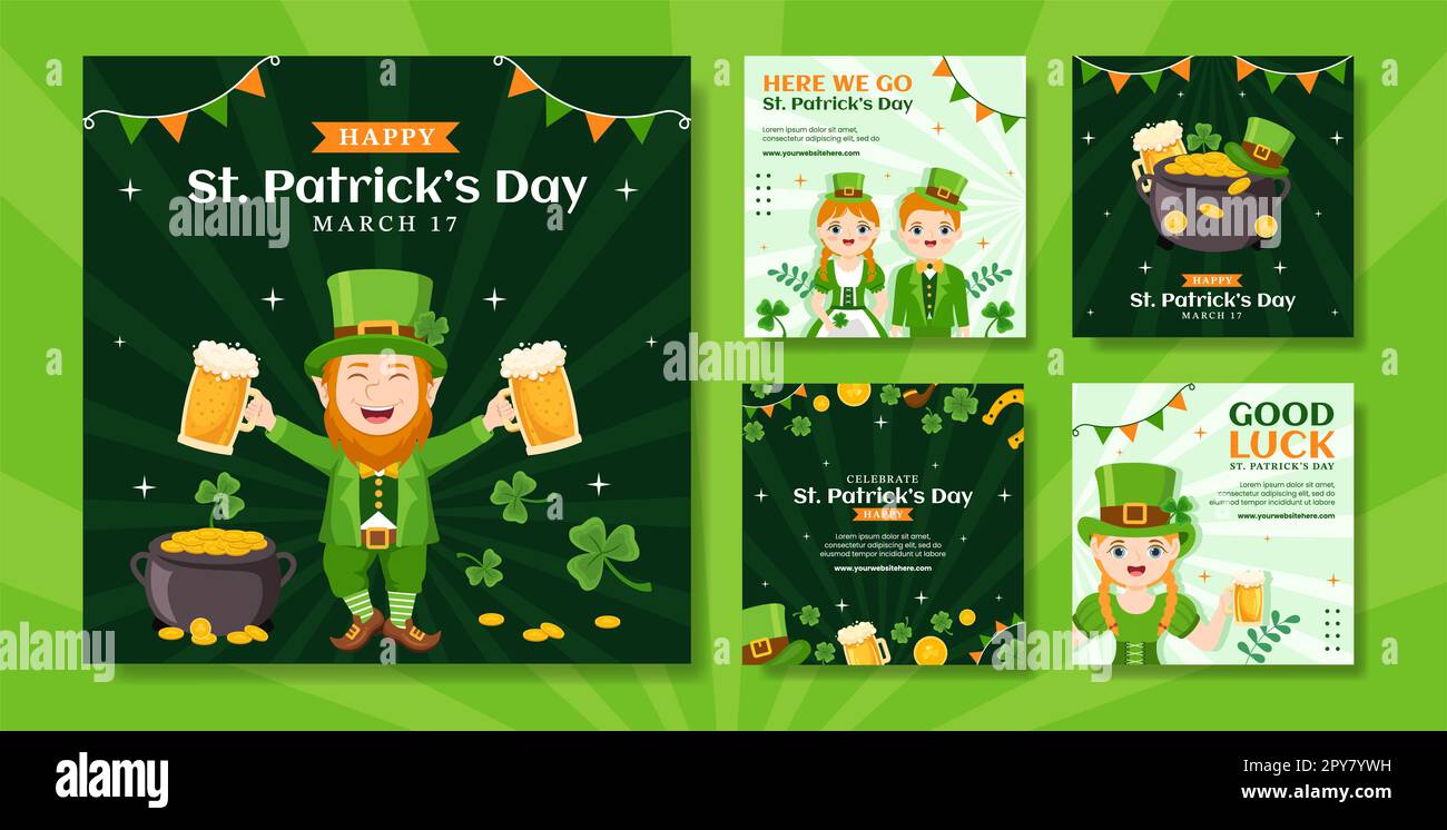 Happy St Patricks Day Social Media Post Flat Cartoon Hand Drawn ...
