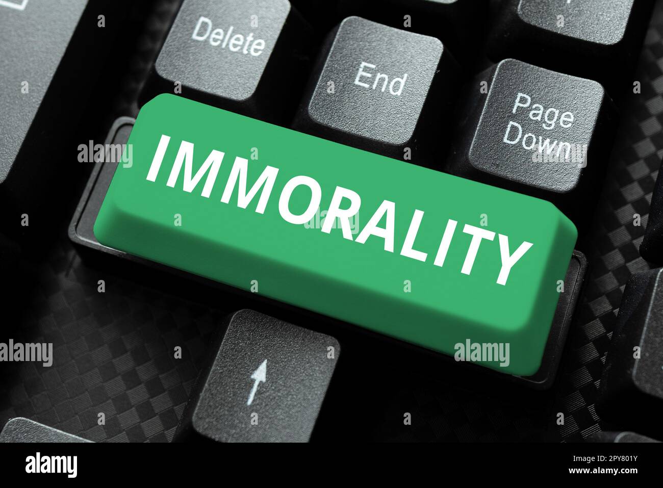 Text sign showing Immorality. Business approach the state or quality of ...