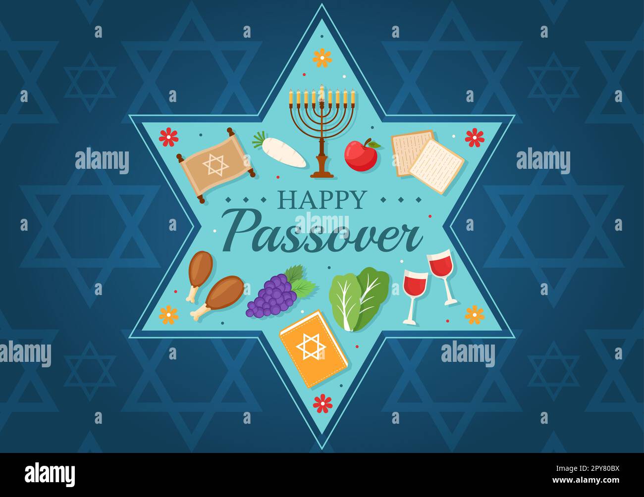 Happy Passover Illustration with Wine, Matzah and Pesach Jewish Holiday ...