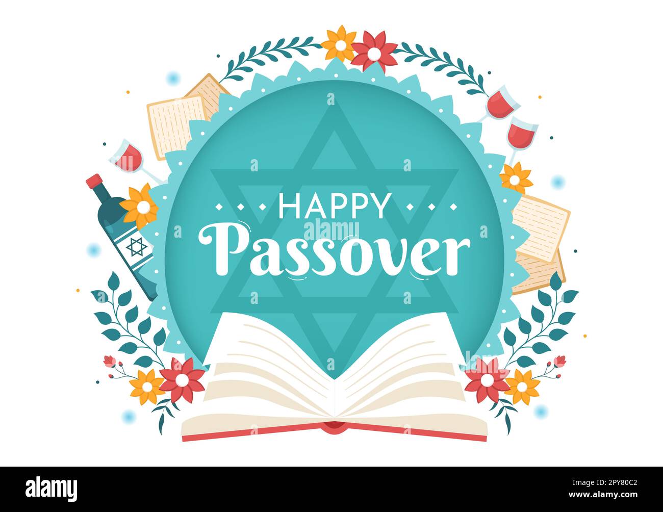 Happy Passover Illustration with Wine, Matzah and Pesach Jewish Holiday ...