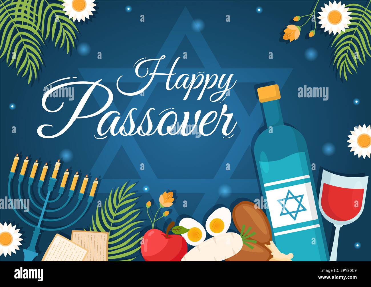 Happy Passover Illustration with Wine, Matzah and Pesach Jewish Holiday ...