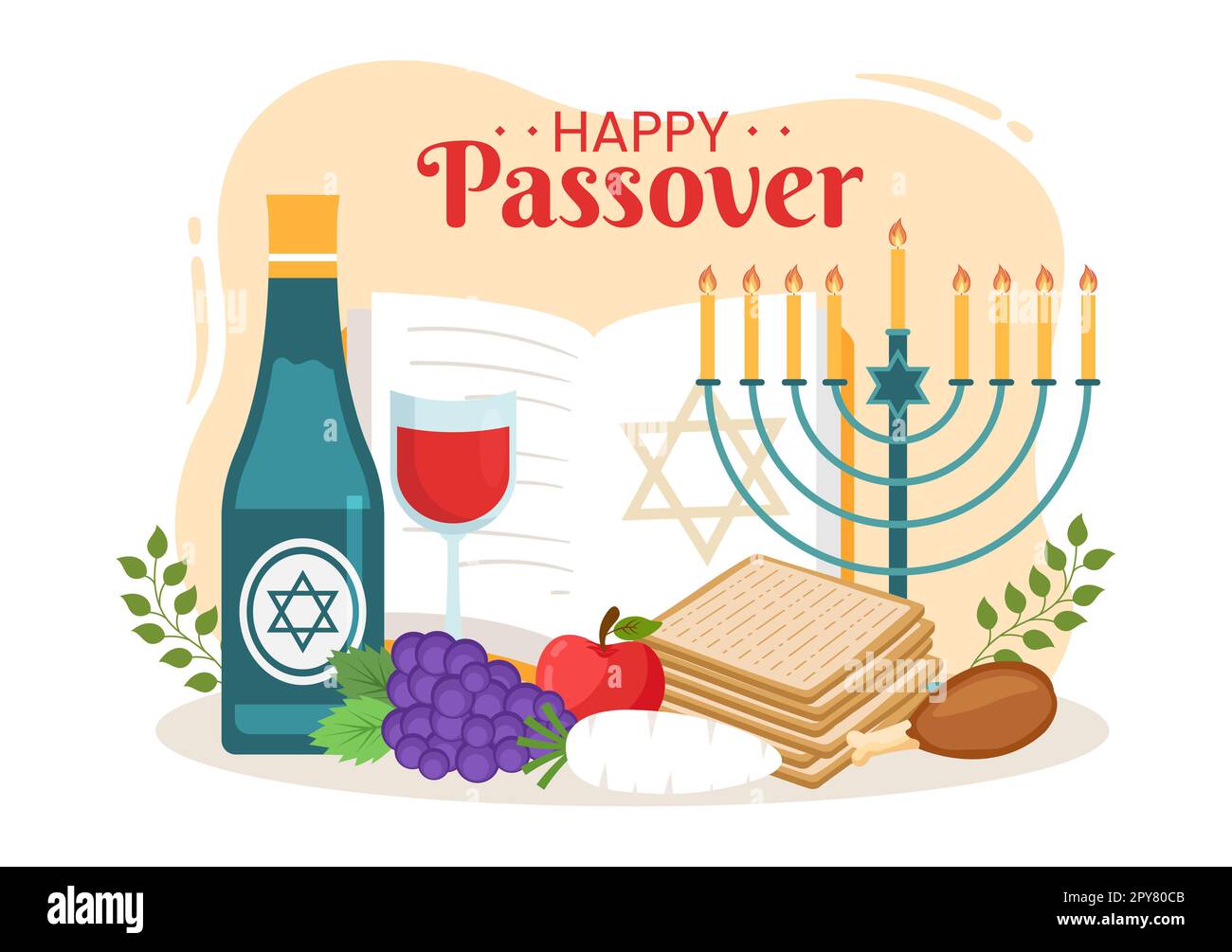 Happy Passover Illustration With Wine Matzah And Pesach Jewish Holiday For Web Banner Or