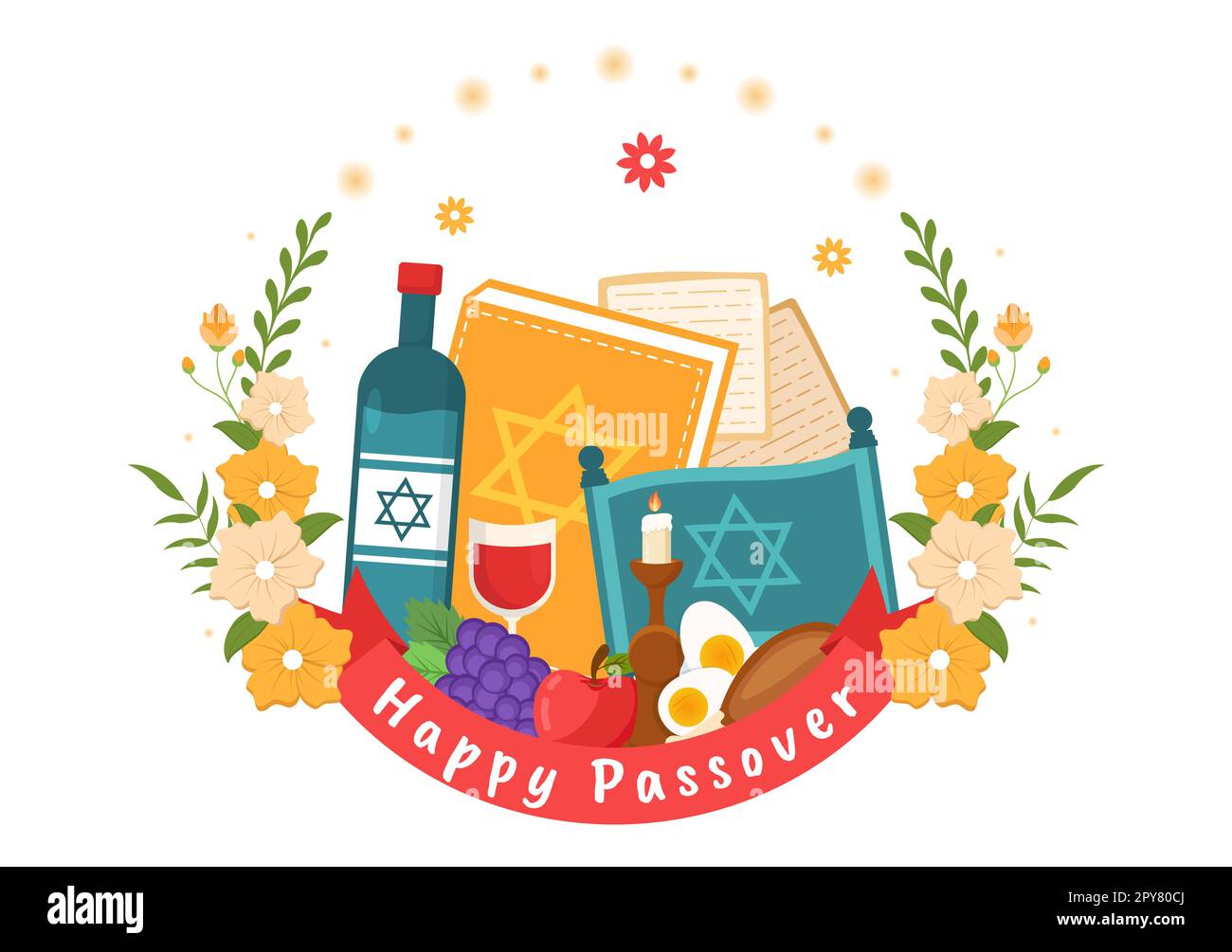 Happy Passover Illustration with Wine, Matzah and Pesach Jewish Holiday ...