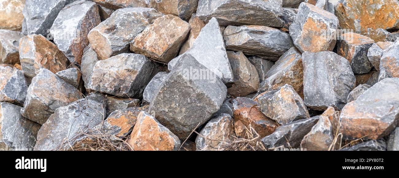 pile of stone for construction purposes. banner with copy space Stock ...