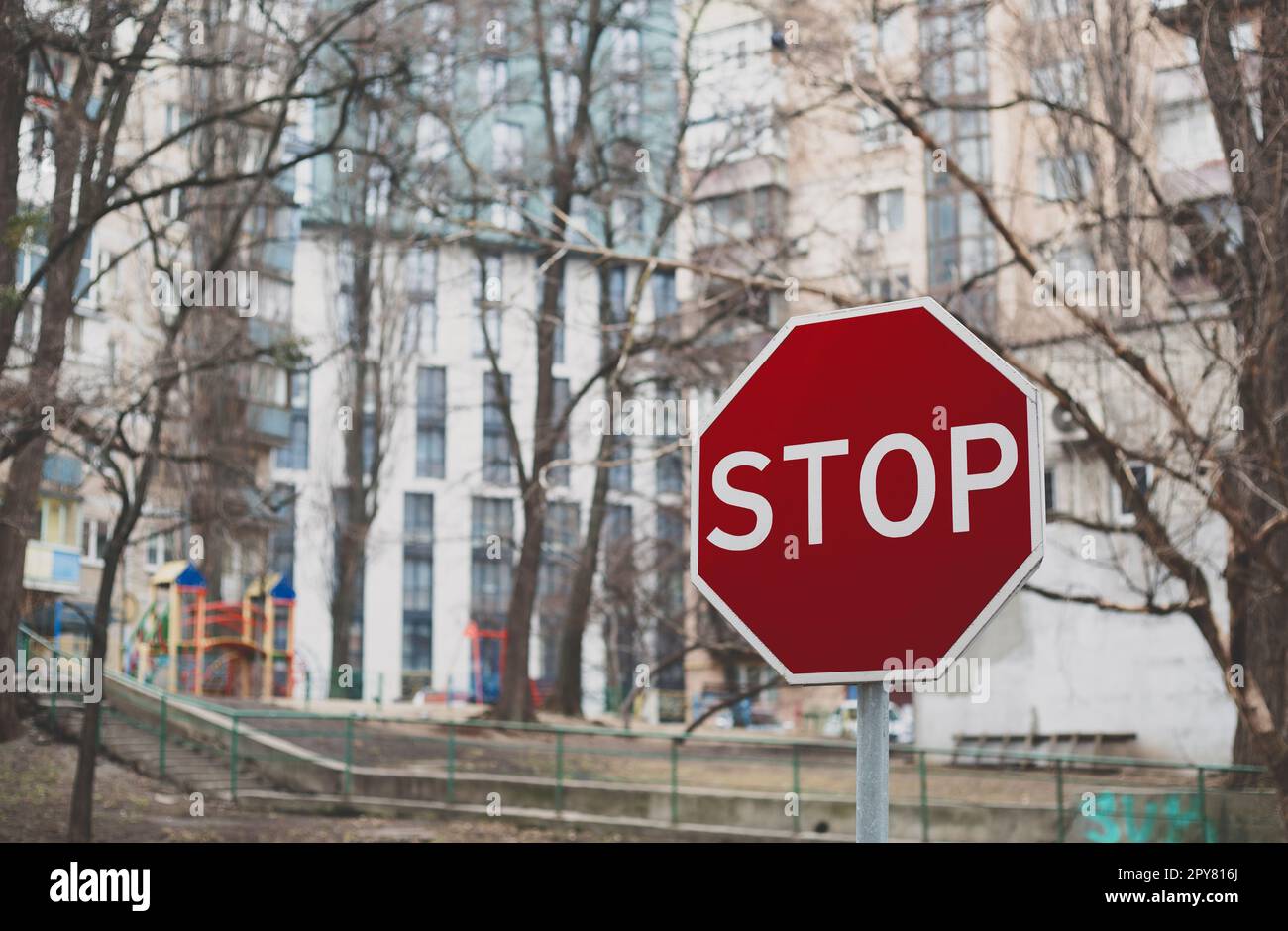 Stop sign on the road Stock Photo - Alamy