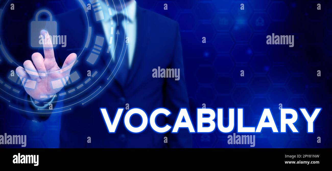 Sign displaying Vocabulary. Concept meaning collection of words and ...