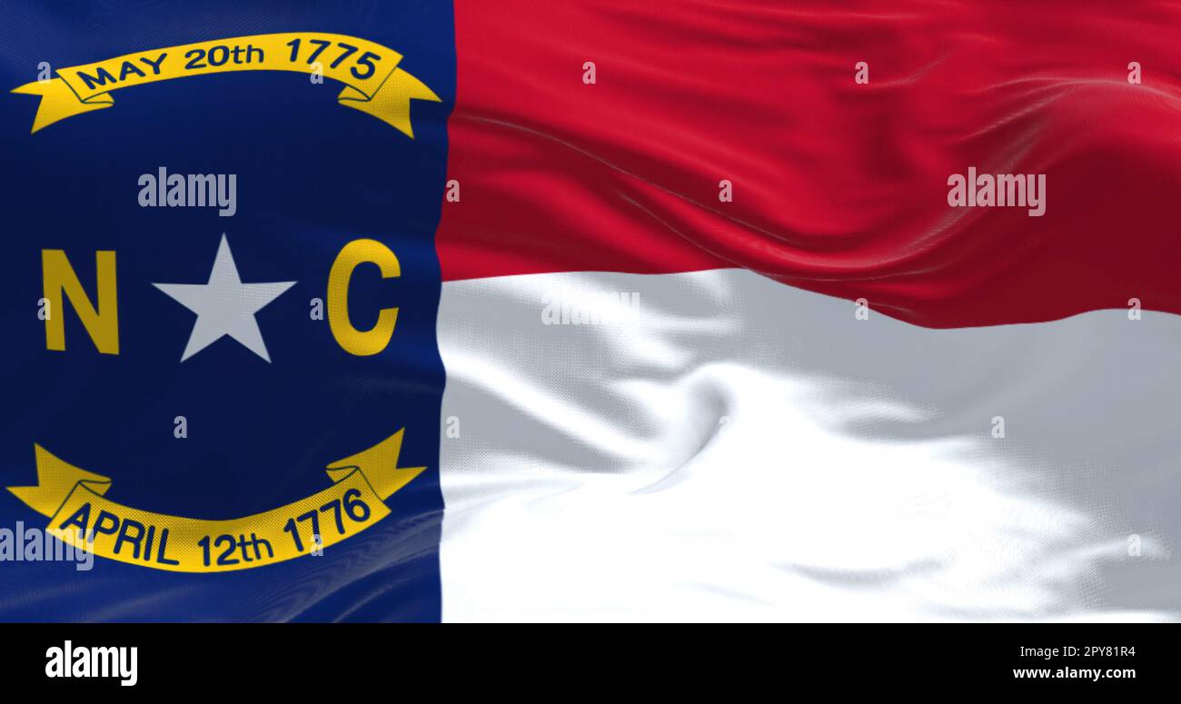 North Carolina state flag waving. North Carolina is a state in the ...