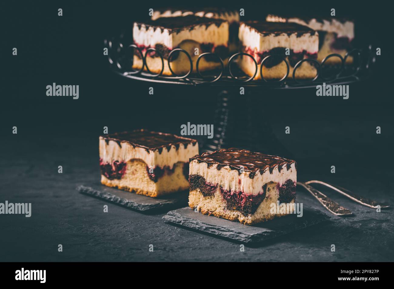 German cake Donauwelle (Danube waves) - vanilla and chocolate sponge ...