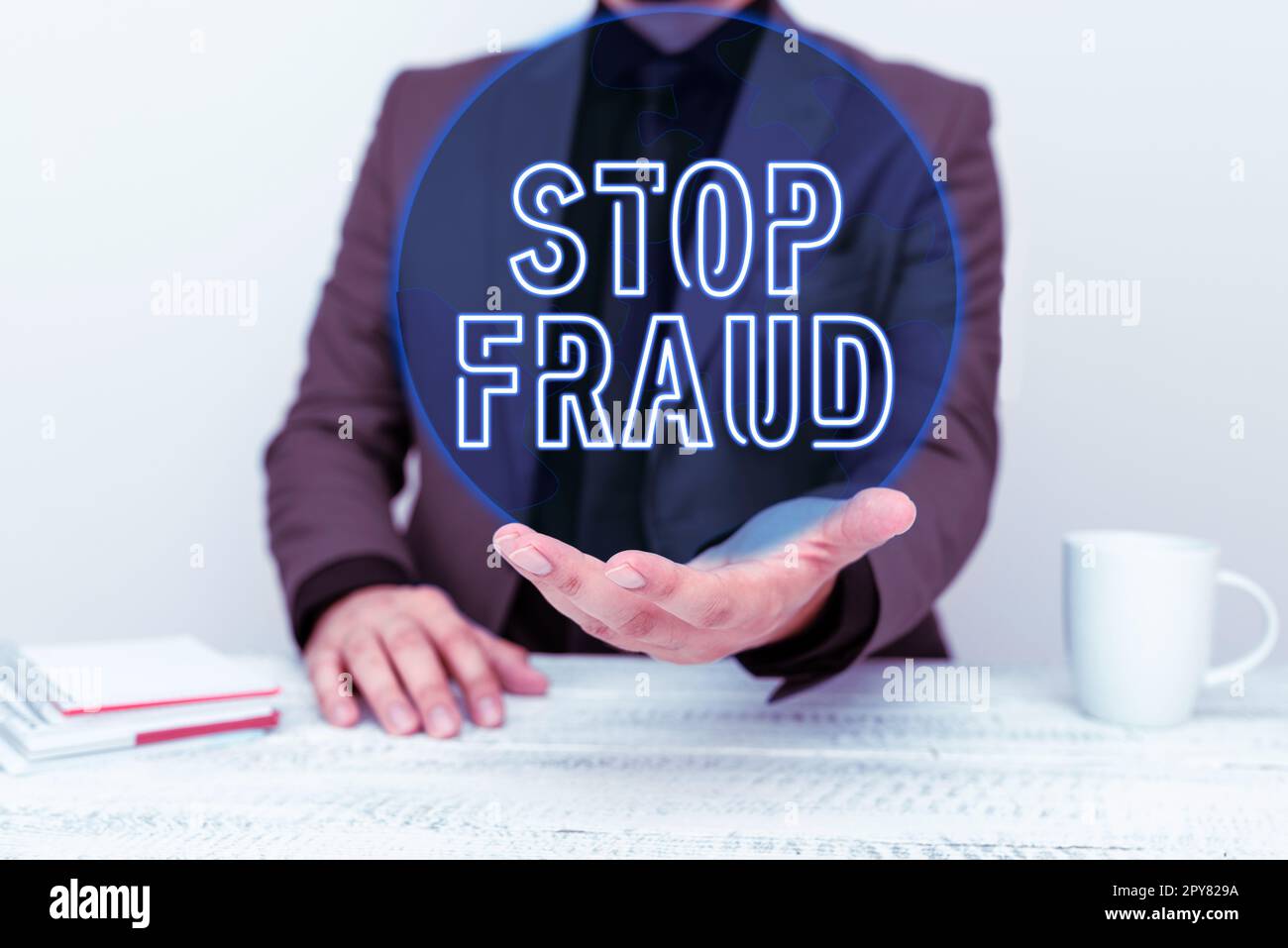 Hand writing sign Stop Fraud. Conceptual photo campaign advices people ...