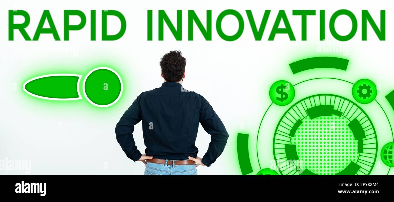 Sign displaying Rapid Innovation. Concept meaning characteristic of a ...