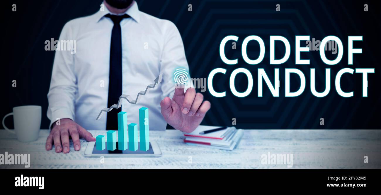 Sign displaying Code Of Conduct. Business showcase Ethics rules moral ...