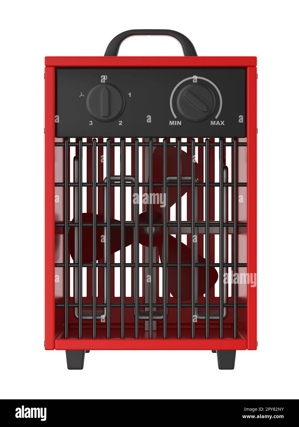 Front view of red industrial fan heater, isolated on white background ...