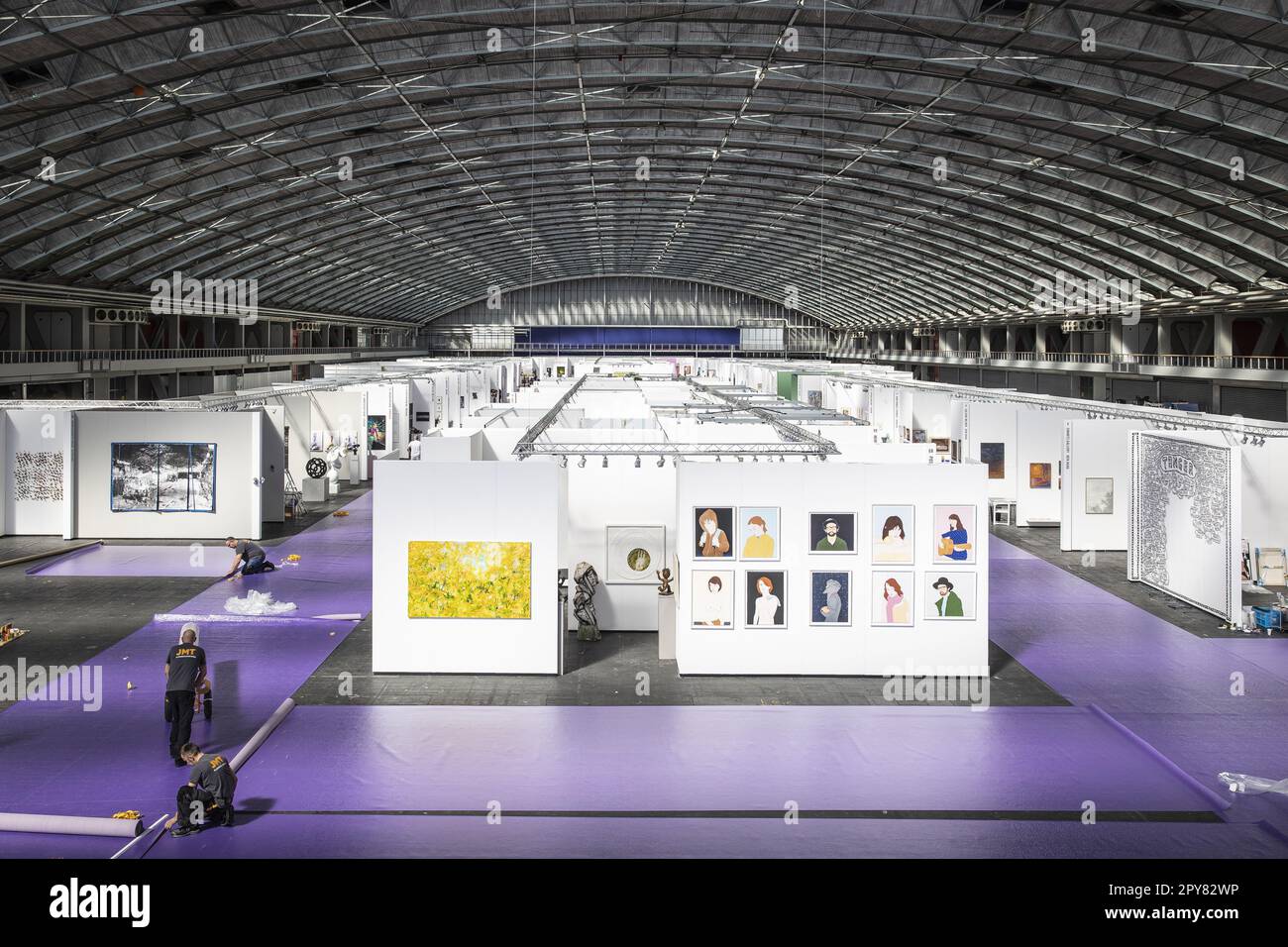 AMSTERDAM - Construction of the KunstRAI, a fair for contemporary art, where visitors can look ...