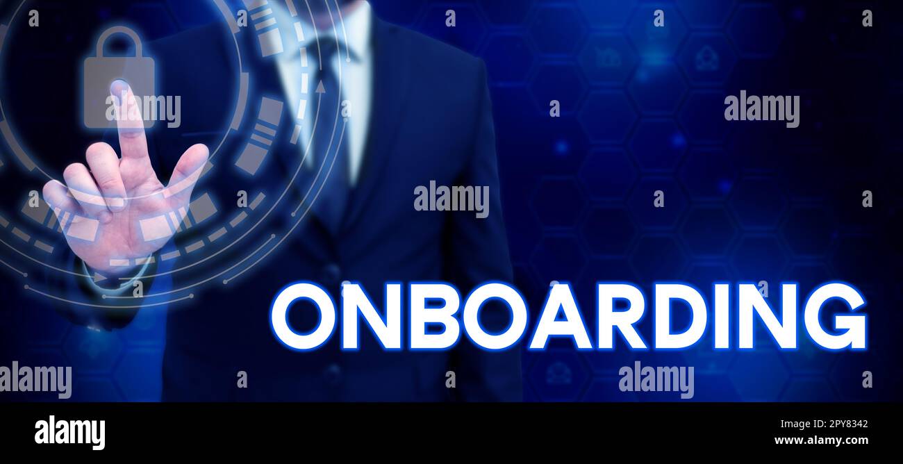 Conceptual caption Onboarding. Business approach Action Process of integrating a new employee ...