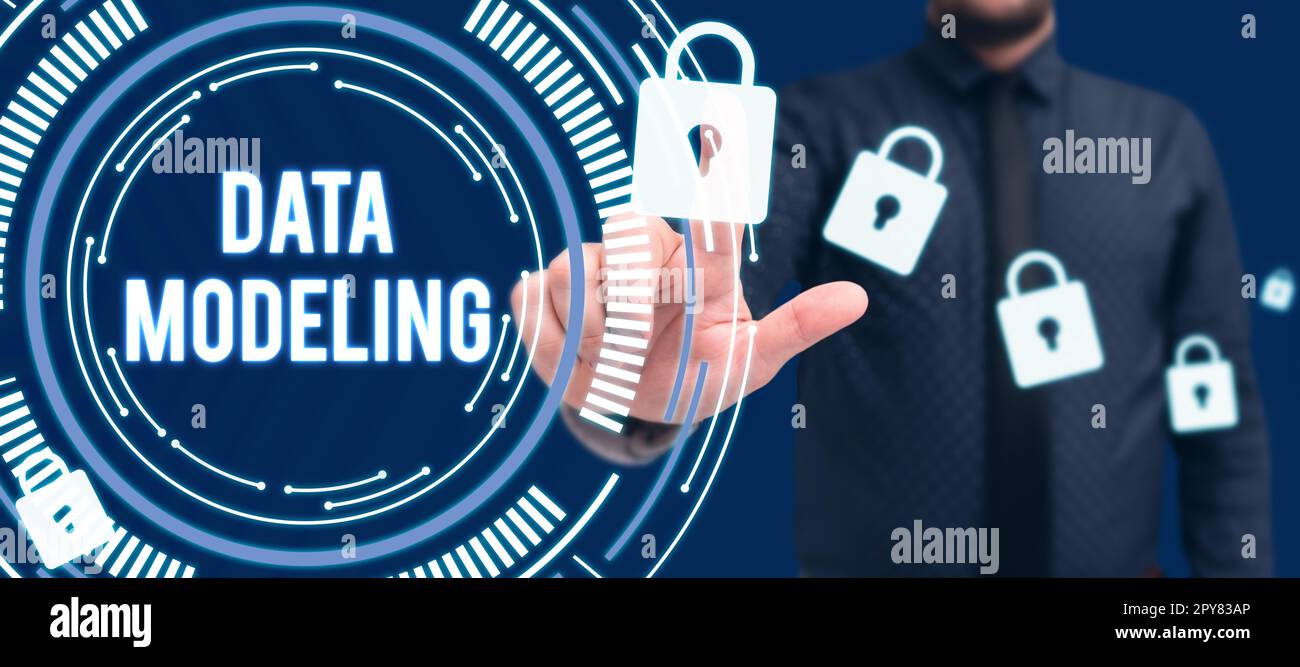 Hand Writing Sign Data Modeling Concept Meaning Process Of Transferring Data Between Data