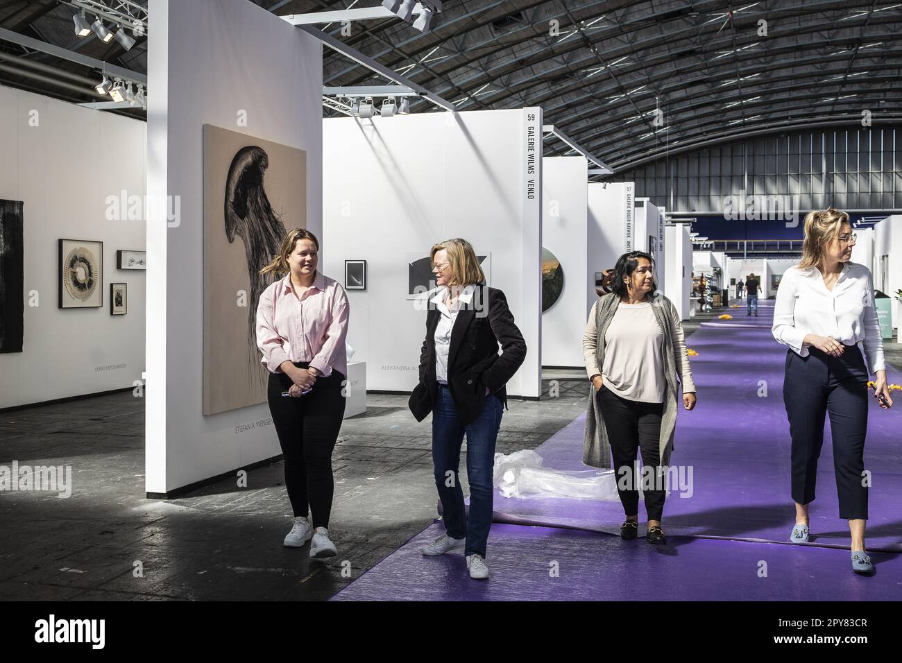AMSTERDAM - Construction of the KunstRAI, a fair for contemporary art, where visitors can look ...