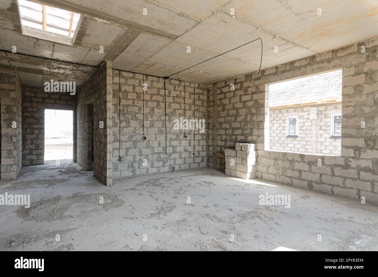 Construction of an individual residential building, view of a spacious ...
